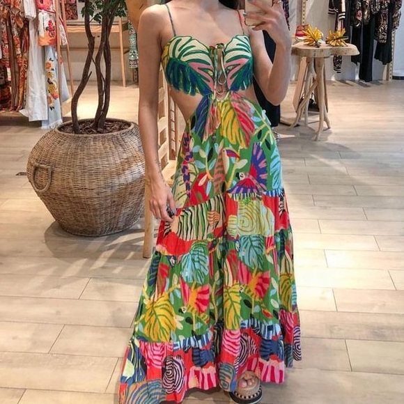FARM Rio | Dresses | Farm Rio Monstera Cutout Maxi Dress | Poshmark